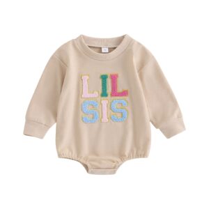 infant baby girl fall outfit sweatshirt romper letter embroidery jumpsuit big lil sis matching newborn winter clothes