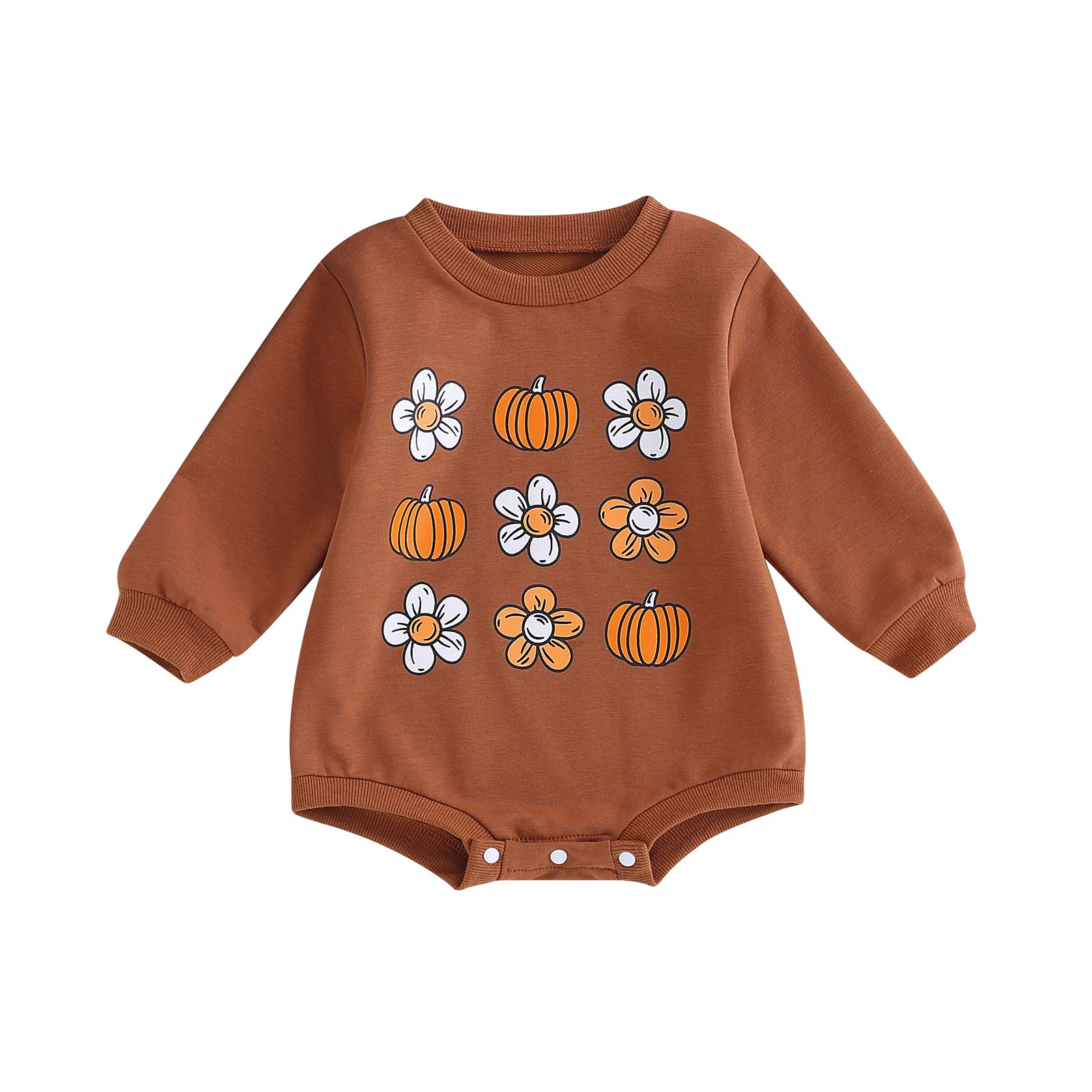 Hnyenmcko Newborn Baby Boy Girl Halloween Outfit Pumpkin Sweatshirt Bubble Romper Oversized Bodysuit Halloween Baby Clothes (B-Coffee, 0-3 Months)