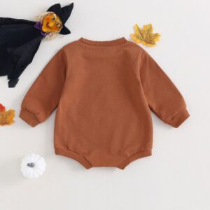 Hnyenmcko Newborn Baby Boy Girl Halloween Outfit Pumpkin Sweatshirt Bubble Romper Oversized Bodysuit Halloween Baby Clothes (B-Coffee, 0-3 Months)