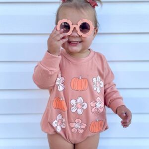 Hnyenmcko Newborn Baby Boy Girl Halloween Outfit Pumpkin Sweatshirt Bubble Romper Oversized Bodysuit Halloween Baby Clothes (B-Coffee, 0-3 Months)