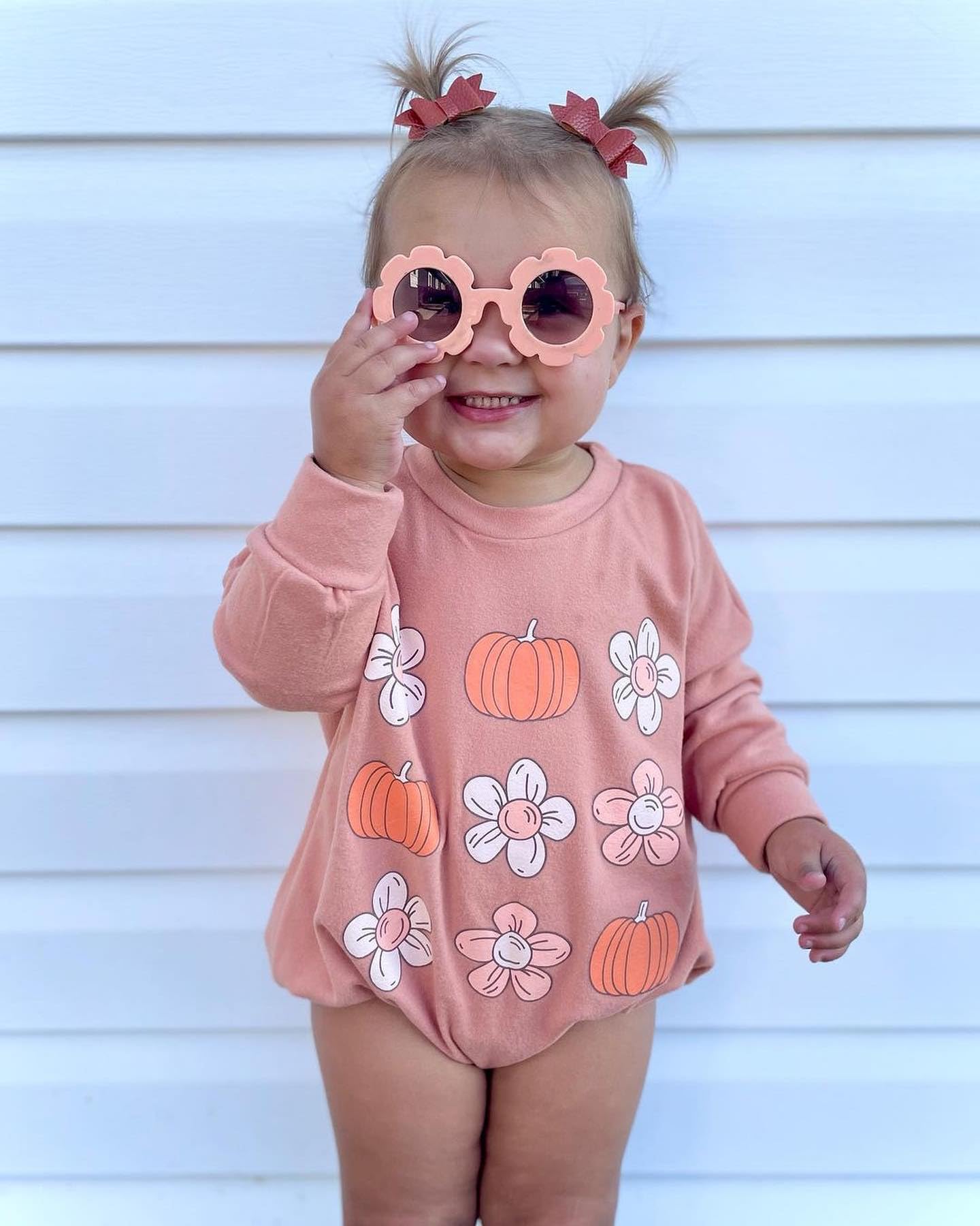 Hnyenmcko Newborn Baby Boy Girl Halloween Outfit Pumpkin Sweatshirt Bubble Romper Oversized Bodysuit Halloween Baby Clothes (B-Coffee, 0-3 Months)