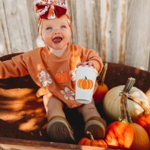 Hnyenmcko Newborn Baby Boy Girl Halloween Outfit Pumpkin Sweatshirt Bubble Romper Oversized Bodysuit Halloween Baby Clothes (B-Coffee, 0-3 Months)