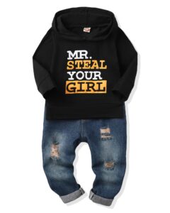 nzrvaws 18 months boy clothes toddler boy clothes 24 months long sleeve sweater hoodie top + ripped jeans long pants clothes set fall winter