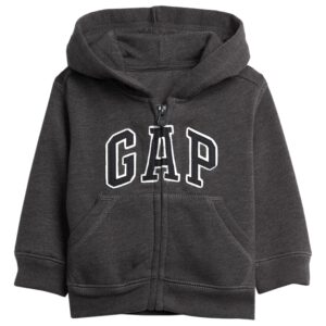 GAP baby boys Logo Zip Hoodie Sweatshirt, Charcoal Grey B65, 6-12 Months US