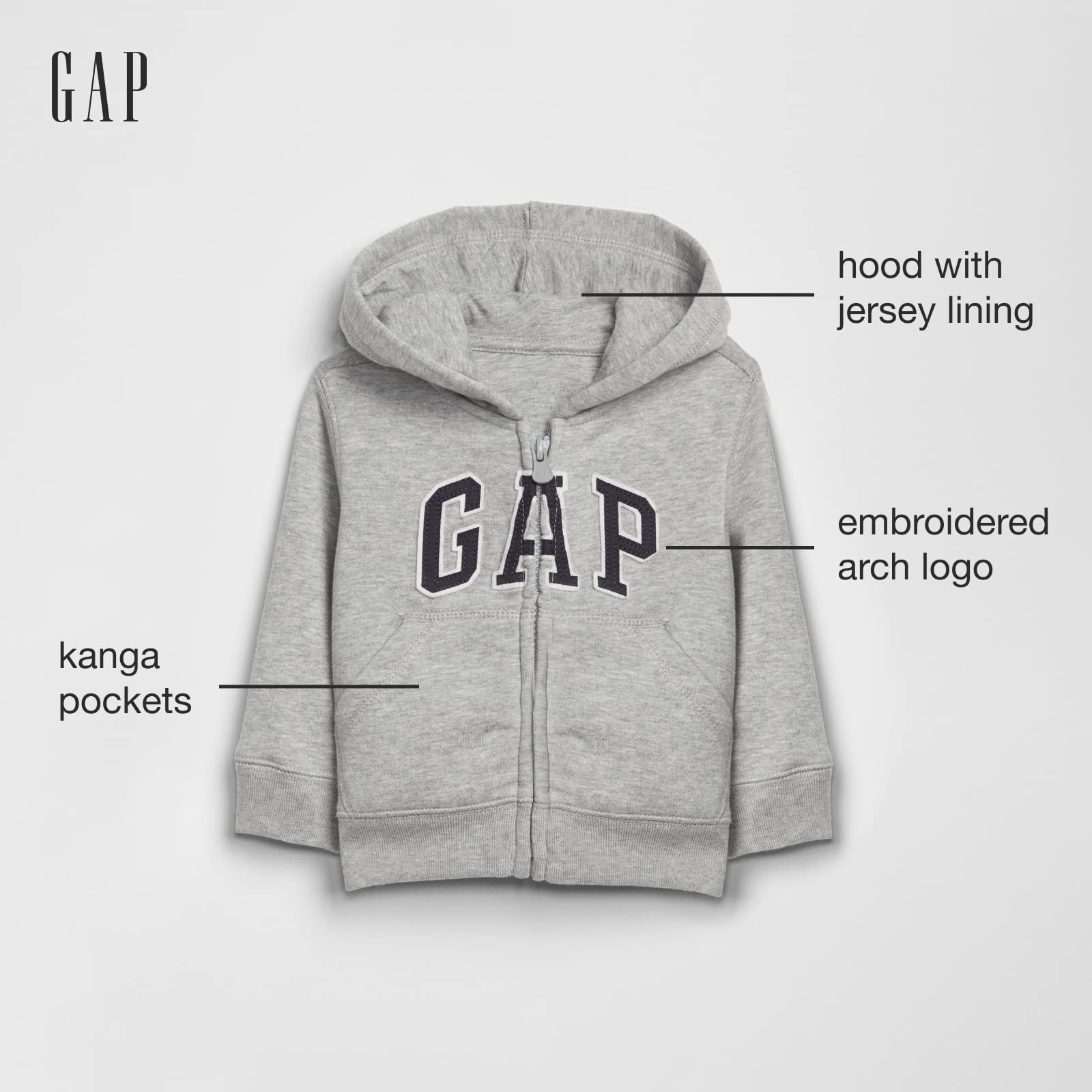 GAP baby boys Logo Zip Hoodie Sweatshirt, Charcoal Grey B65, 6-12 Months US