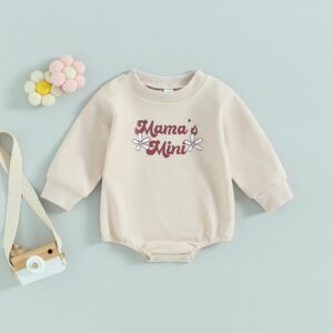 Newborn Baby Girl Clothes Long Sleeve Letter Print Sweatshirt Romper Oversized Bubble Onesie Fall Winter Clothes (B-Apricot, 0-6 Months)