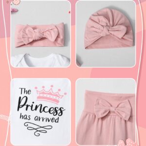 TyeSmo Newborn Girl Clothes the Princess Has Arrived White Long-sleeve Top + Pants + Headband + Hat Newborn Baby Girl Clothes