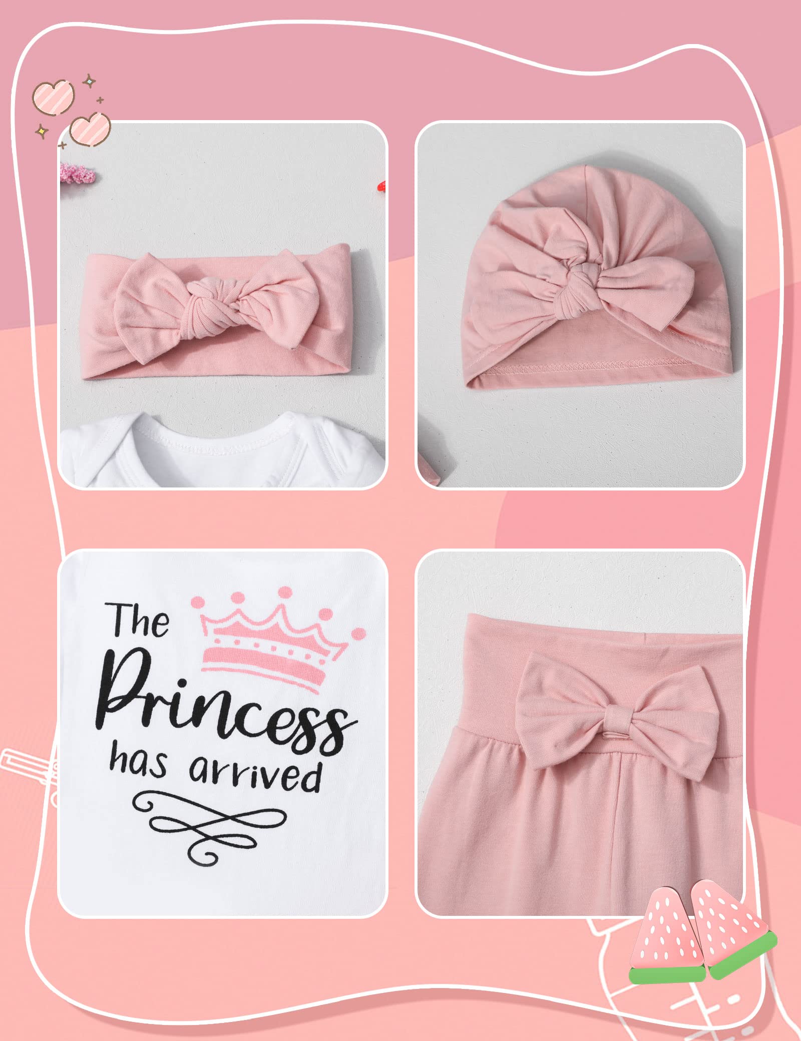 TyeSmo Newborn Girl Clothes the Princess Has Arrived White Long-sleeve Top + Pants + Headband + Hat Newborn Baby Girl Clothes