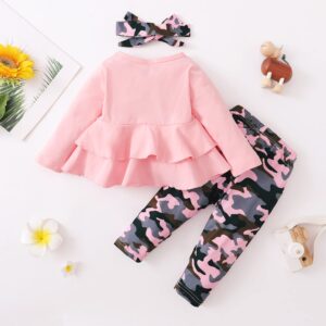 XUANHAO 12-18 Month Girl Clothes Girl Clothing Fall Winter Cute Long Sleeve Pant Sets Ruffle Tops Camouflage Pants Baby Clothes Girl 12-18 Months