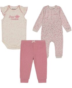 juicy couture baby girls three 3 pieces pant set, heather/eggnog/rose, 18m us