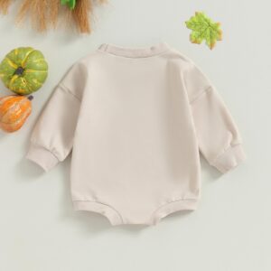 YINGISFITM Newobrn Baby Girl Halloween Outfit Long Sleeve Crewneck Sweatshirt Romper Pumpkin Pie Onesie Cute Fall Clothes (Pumpkin Pie Beige, 3-6 Months)