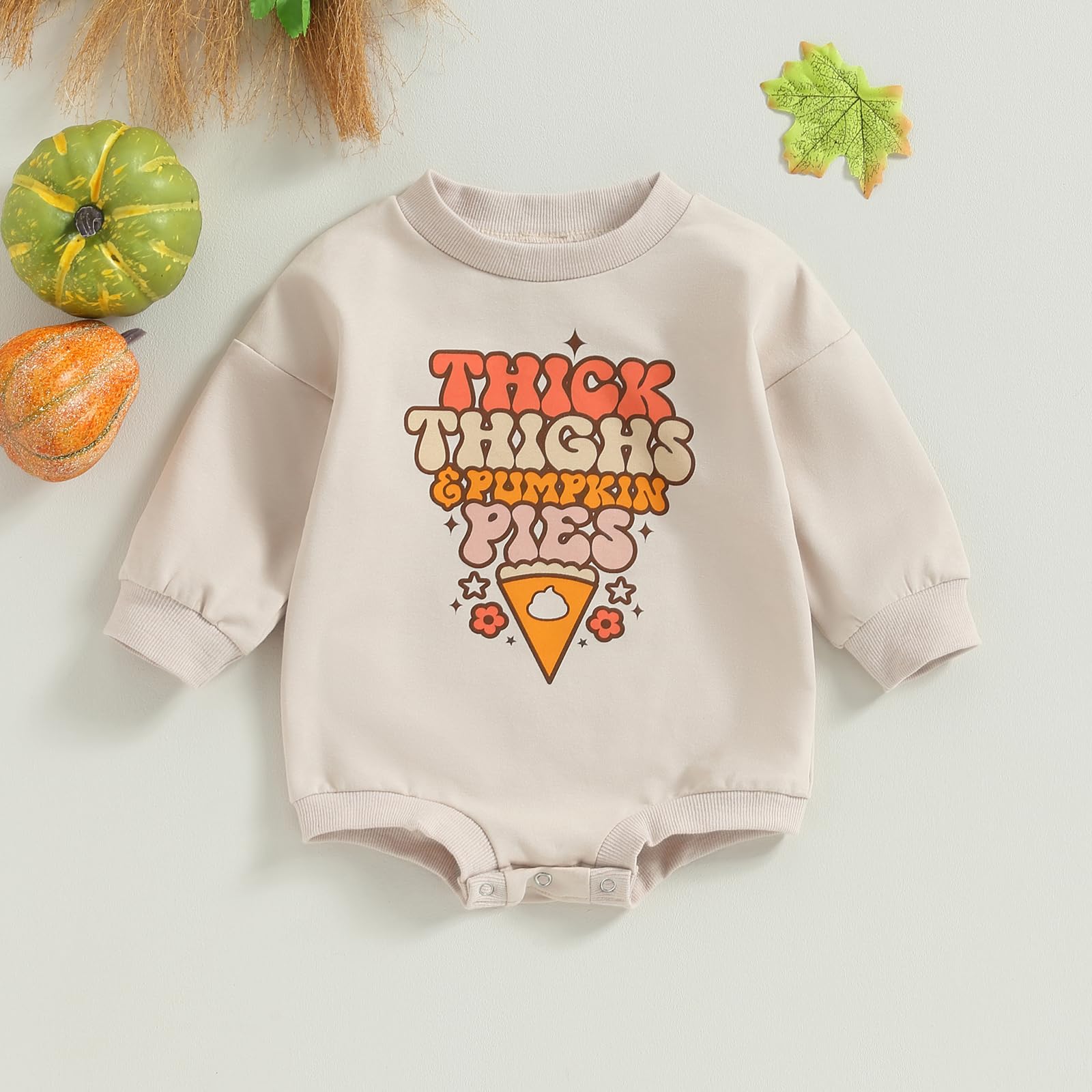 YINGISFITM Newobrn Baby Girl Halloween Outfit Long Sleeve Crewneck Sweatshirt Romper Pumpkin Pie Onesie Cute Fall Clothes (Pumpkin Pie Beige, 3-6 Months)