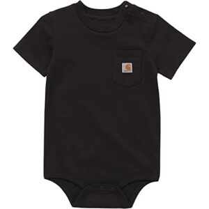 carhartt baby short-sleeve bodysuit pocket t-shirt onesie, caviar black, 24 months