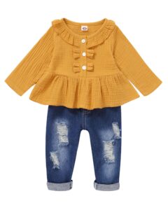 18 months girl clothes toddler baby girl outfits fall long sleeve top ripped jeans set winter baby girl clothes 18-24 months yellow