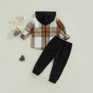 Douhoow Toddler Unisex Baby Clothes Boys Girls Flannel Shirt Tops Plaid Hoodie Sweatshirt + Sweatpants Fall Winter Outfits (Brown, 4-5 Years)