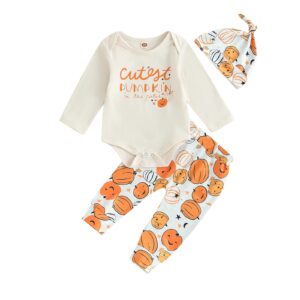 my first halloween newborn infant baby boy clothes halloween outfits pumpkin romper bodysuits (apricot, 0-3 months)