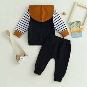 Hoanselay Toddler Baby Boy Color Block Sweatsuit Clothes Long Sleeve Hoodie Sweatshirt Top and Pants Fall Winter Outfit Set (Black, 18-24 Months)