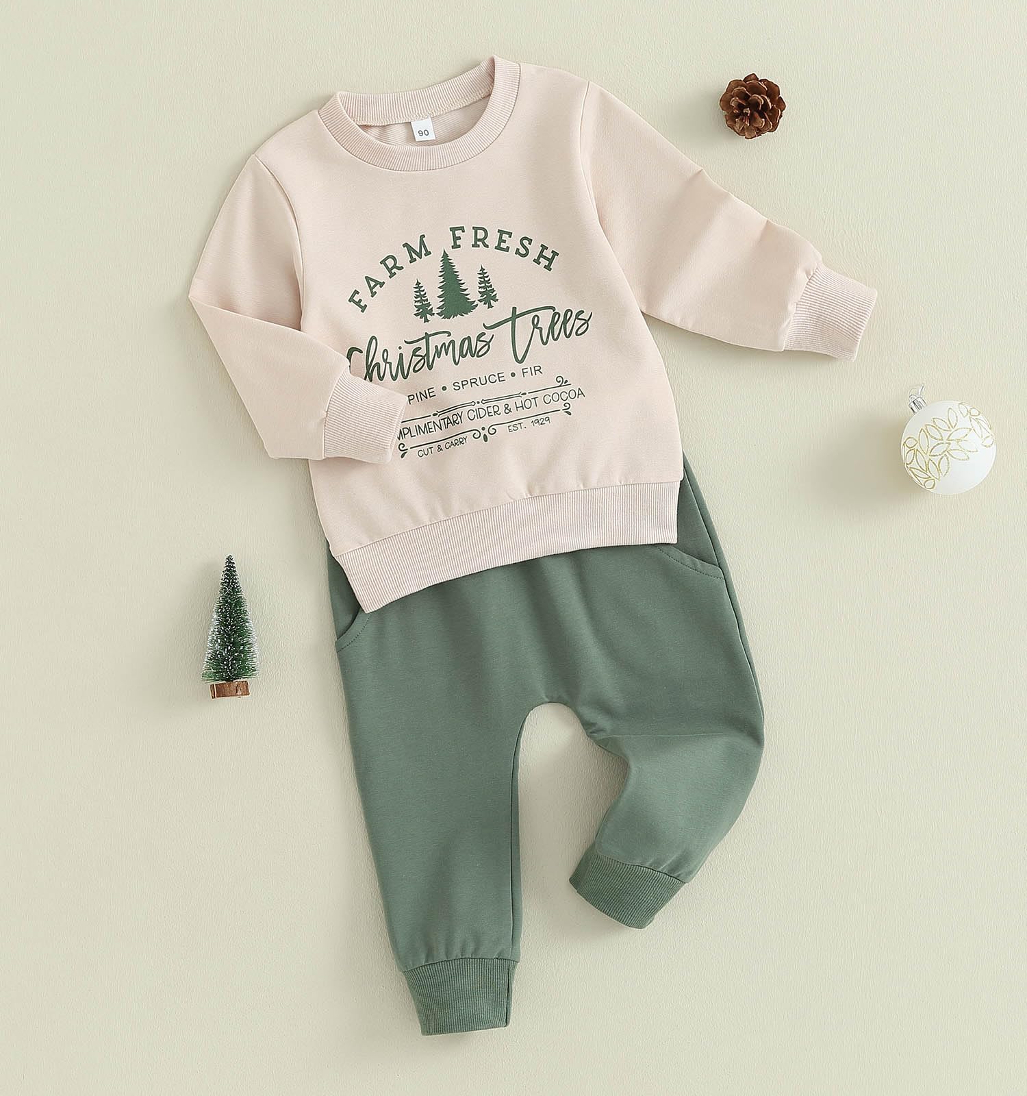 TheFound Baby Boy Christmas Outfit Christmas Vibes Print Sweatshirt Top Warm Pant Newborn Toddler Baby Christmas Outfit 0-3T (Apricot, 6-12 Months)