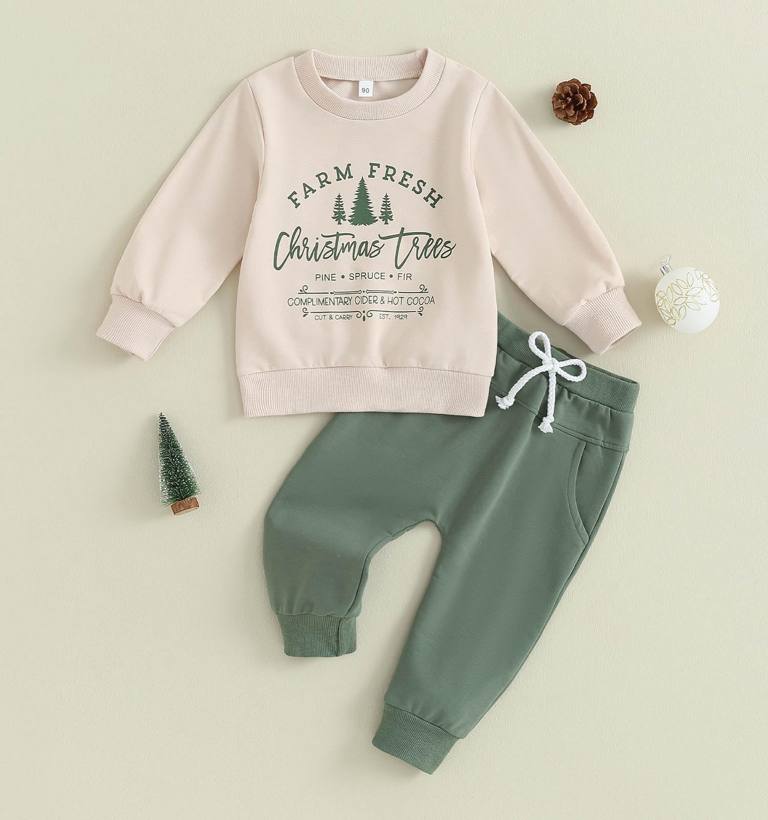 TheFound Baby Boy Christmas Outfit Christmas Vibes Print Sweatshirt Top Warm Pant Newborn Toddler Baby Christmas Outfit 0-3T (Apricot, 6-12 Months)