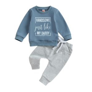 yingisfitm toddler baby boy fall clothes dads boy letter crewneck sweatshirt long sleeve shirt top pants winter outfit set (like my dad blue, 0-6 months)