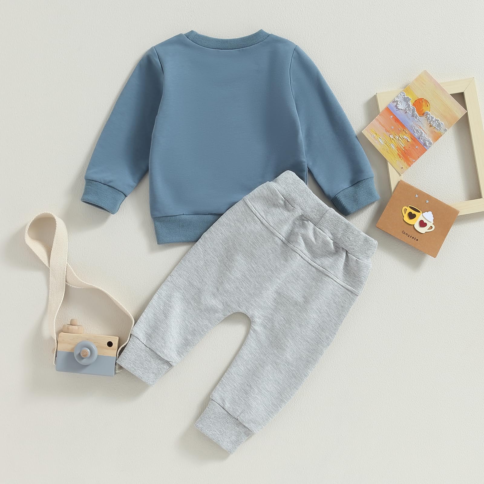 YINGISFITM Toddler Baby Boy Fall Clothes Dads Boy Letter Crewneck Sweatshirt Long Sleeve Shirt Top Pants Winter Outfit Set (like my dad blue, 0-6 Months)