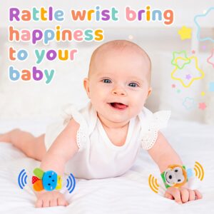 Yeeeasy Baby Rattle Cotton Socks and Wrist Rattle Strap Set, Infant Toys 0 3 6 9 12 Months, Baby Gifts for Boys and Girls, Develop Babies Sensory Toys