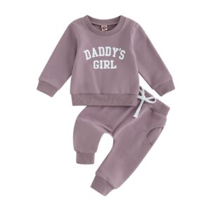 fiomva daddys girl baby clothes toddler sweatshirt pants outfit fall winter long sleeve top infant 2 piece set (daddys girl purple, 0-6 months)