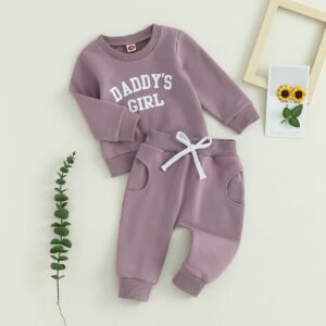 FIOMVA Daddys Girl Baby Clothes Toddler Sweatshirt Pants Outfit Fall Winter Long Sleeve Top Infant 2 Piece Set (Daddys Girl Purple, 0-6 Months)