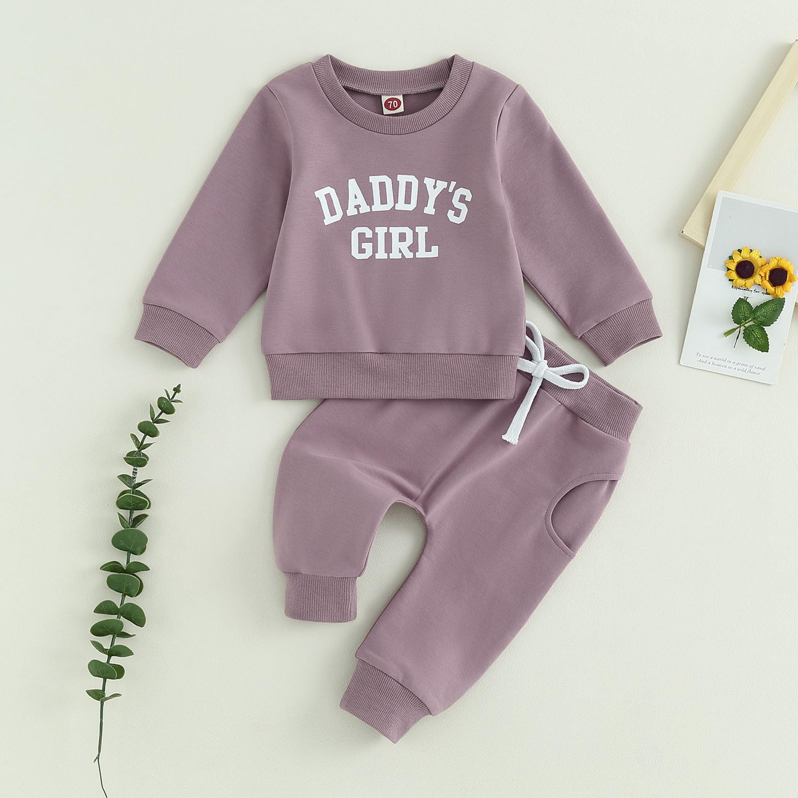 FIOMVA Daddys Girl Baby Clothes Toddler Sweatshirt Pants Outfit Fall Winter Long Sleeve Top Infant 2 Piece Set (Daddys Girl Purple, 0-6 Months)