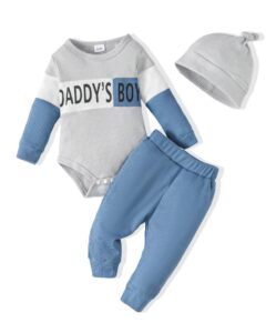 sunny piggy baby boy clothes 3-6 months infant newborn romper daddy boy top spring baby pants infant cute hat grey+blue