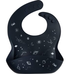 loulou lollipop soft, waterproof silicone feeding bib for babies and toddlers 3 to 36 months, easy to clean, adjustable fit and catch-all pouch - space