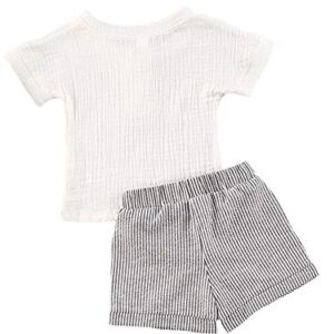 Baby Boys Short Sleeve T-Shirt Tops Elastic Waistband Shorts Set Toddler2Pcs Summer Outfits Clothes (Linen White + Strips, 2-3T)