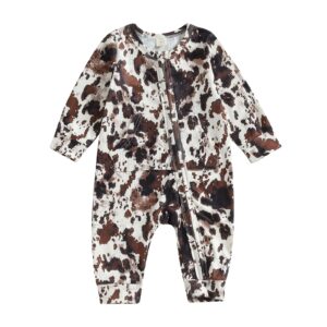 fiomva western baby boy jumpsuit newborn fall long sleeve romper with zipper infant cowboy country one piece clothes (c cowboy brown, 0-3 months)