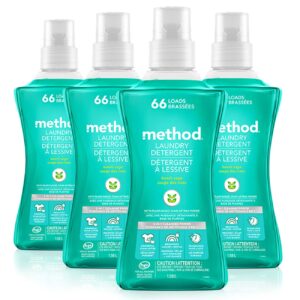 method liquid laundry detergent; beach sage scent, plant-based stain remover; ; 66 loads per 53.5 fl oz bottle; 4 pack (264 total loads); packaging may vary