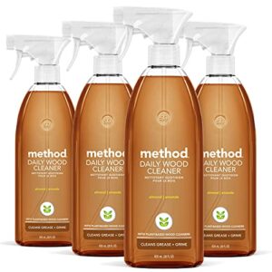 method daily hardwood cleaner, almond, plant-based formula that cleans shelves, tables and other wooden surfaces while removing dust & grime, 28 fl oz, (pack of 4)