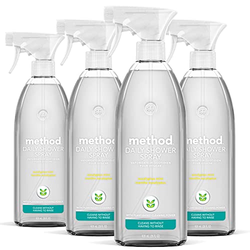 Method Daily Shower Cleaner Spray, Plant-Based & Biodegradable Formula, Spray and Walk Away, Eucalyptus Mint Scent, 28 Fl Oz, (Pack of 4), Packaging May Vary