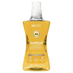 method liquid laundry detergent, ginger mango, 66 loads per bottle, hypoallergenic + biodegradable formula, plant-based stain remover, 53.5 fl oz (pack of 1)