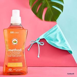 Method Liquid Laundry Detergent, Ginger Mango, 66 Loads Per Bottle, Hypoallergenic + Biodegradable Formula, Plant-Based Stain Remover, 53.5 Fl Oz (Pack of 1)