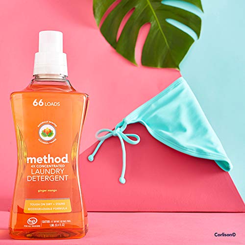 Method Liquid Laundry Detergent, Ginger Mango, 66 Loads Per Bottle, Hypoallergenic + Biodegradable Formula, Plant-Based Stain Remover, 53.5 Fl Oz (Pack of 1)