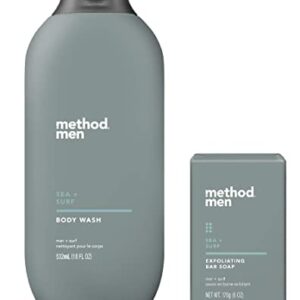 Method Men's - Sea + Surf Body Wash 18 Ounce & Sea + Surf Exfoliating Bar Soap, 6 oz - Set of 2