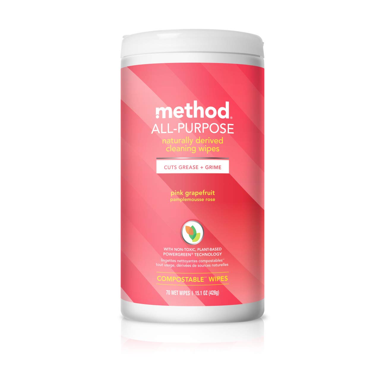 Method All-Purpose Cleaning Wipes, Pink Grapefruit, Multi-Surface, Compostable, 70 Count (Pack of 1)