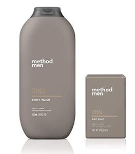 method men's - cedar + cypress body wash 18 ounce & cedar + cyprus bar soap - set of 2