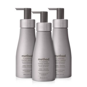 method foaming hand wash, violet + lavender, reusable silver aluminum bottle, biodegradable formula, 10 oz (pack of 3)