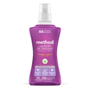 method liquid laundry detergent, lavender + cypress, 66 loads per bottle, biodegradable formula, plant-based stain remover, 53.5 fl oz (pack of 1)