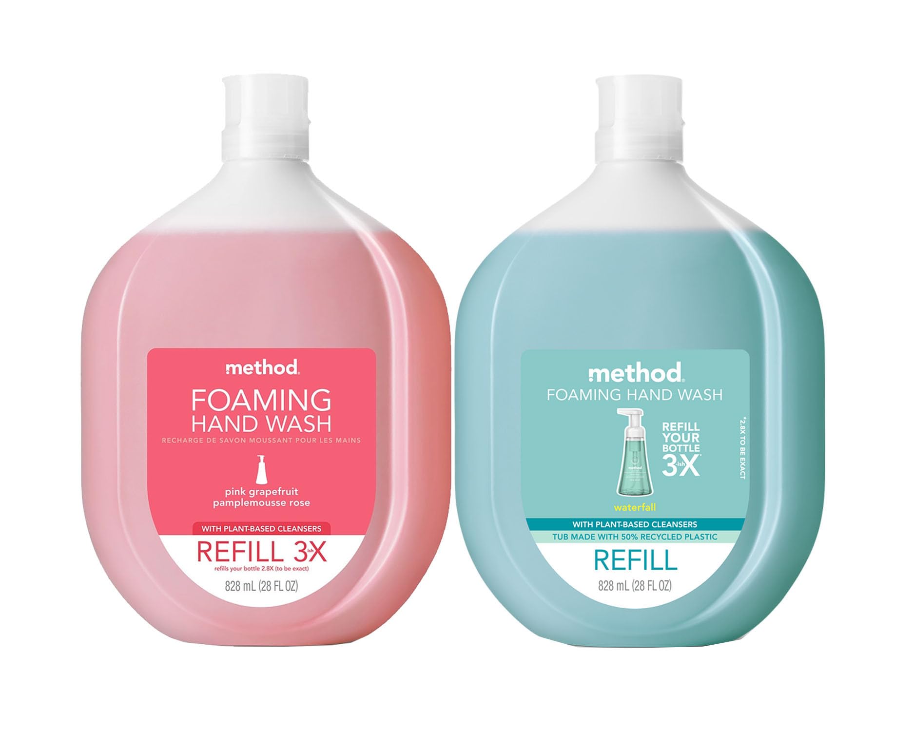 Method Foaming Hand Soap Refill Variety Pack, Pink Grapefruit, Waterfall, 28 Fl Oz each, 2 CT