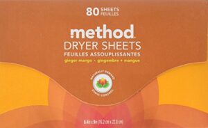 method dryer sheets, ginger mango, 2 pack - 80 ct. each (total 160 count)