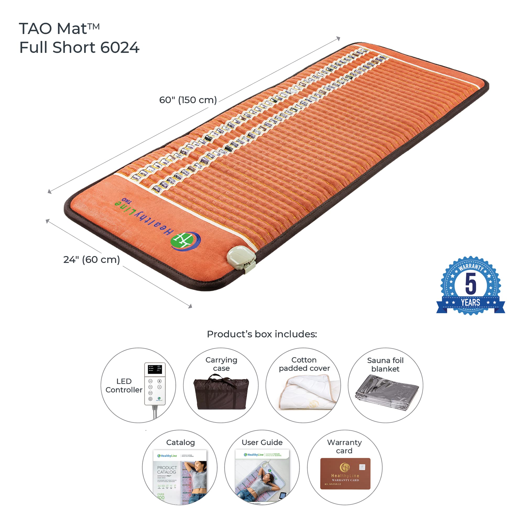 HealthyLine TAO Far Infrared Heating Pad - Natural Crystal Gemstones Mat for Back Pain - Electric Auto Shut Off - Rejuvenating Negative Ions Therapy - 60" x 24"