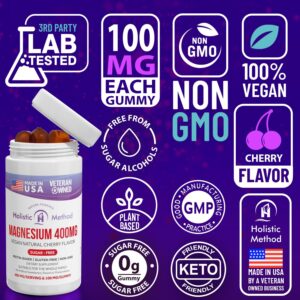 Sugar-Free Magnesium Citrate Gummies Supplement - Cherry 120 Calming Chews for Better Sleep and Relaxation - Sugar, Gelatin, Gluten Free - No Sugar Alcohol - for Adults and Kids - 100MG/ Gummy