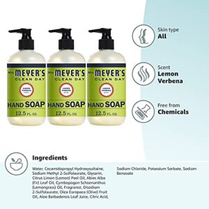 Mrs. Meyer's Clean Day Liquid Hand Soap, Cruelty-Free, and Biodegradable Hand Wash Made with Essential Oils, Lemon Verbena Scent, 12.5 Oz (Pack of 3)