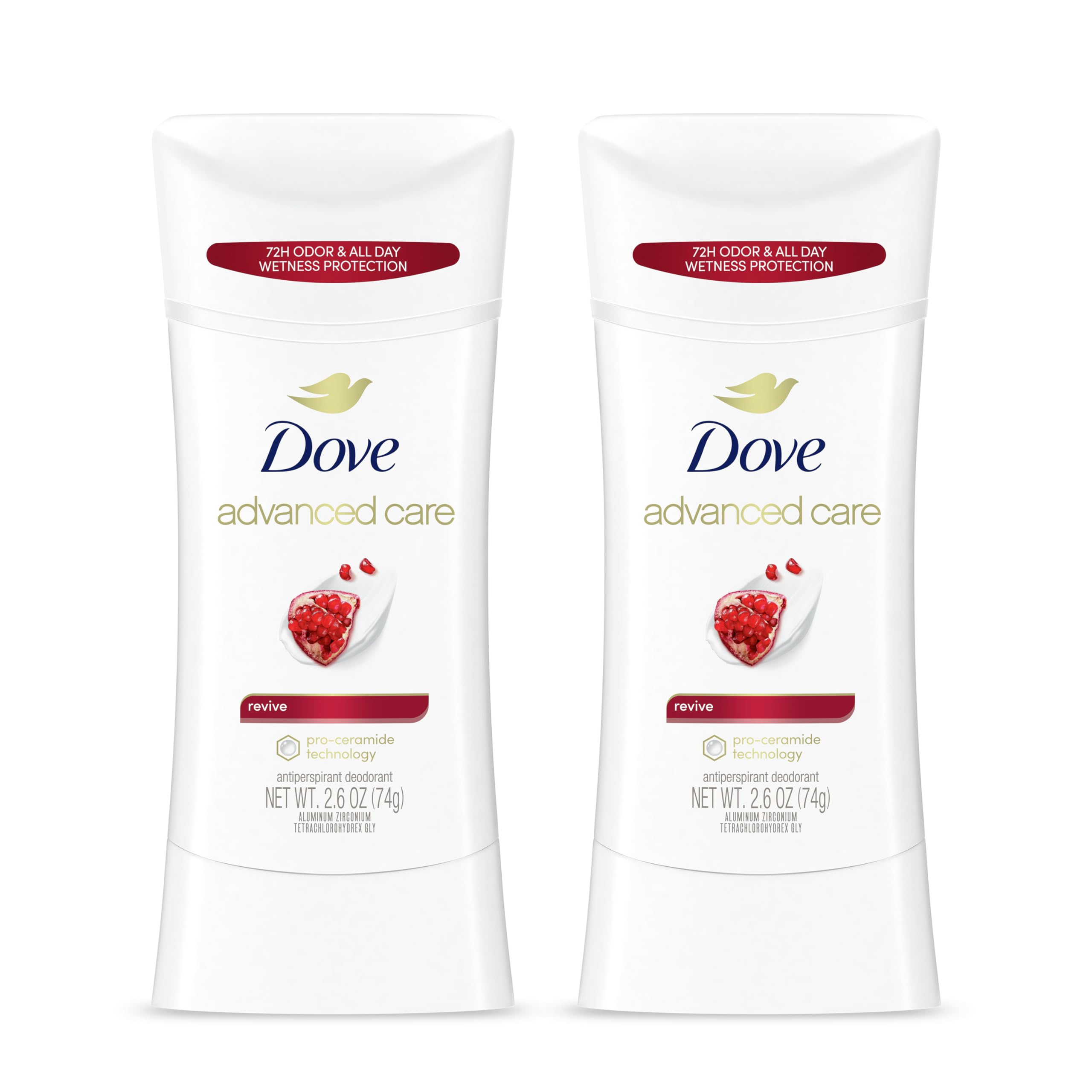 Dove Advanced Care Antiperspirant Deodorant Stick for Women Revive for 48 Hour Protection And Soft And Comfortable Underarms 2.6 oz, 2 Count